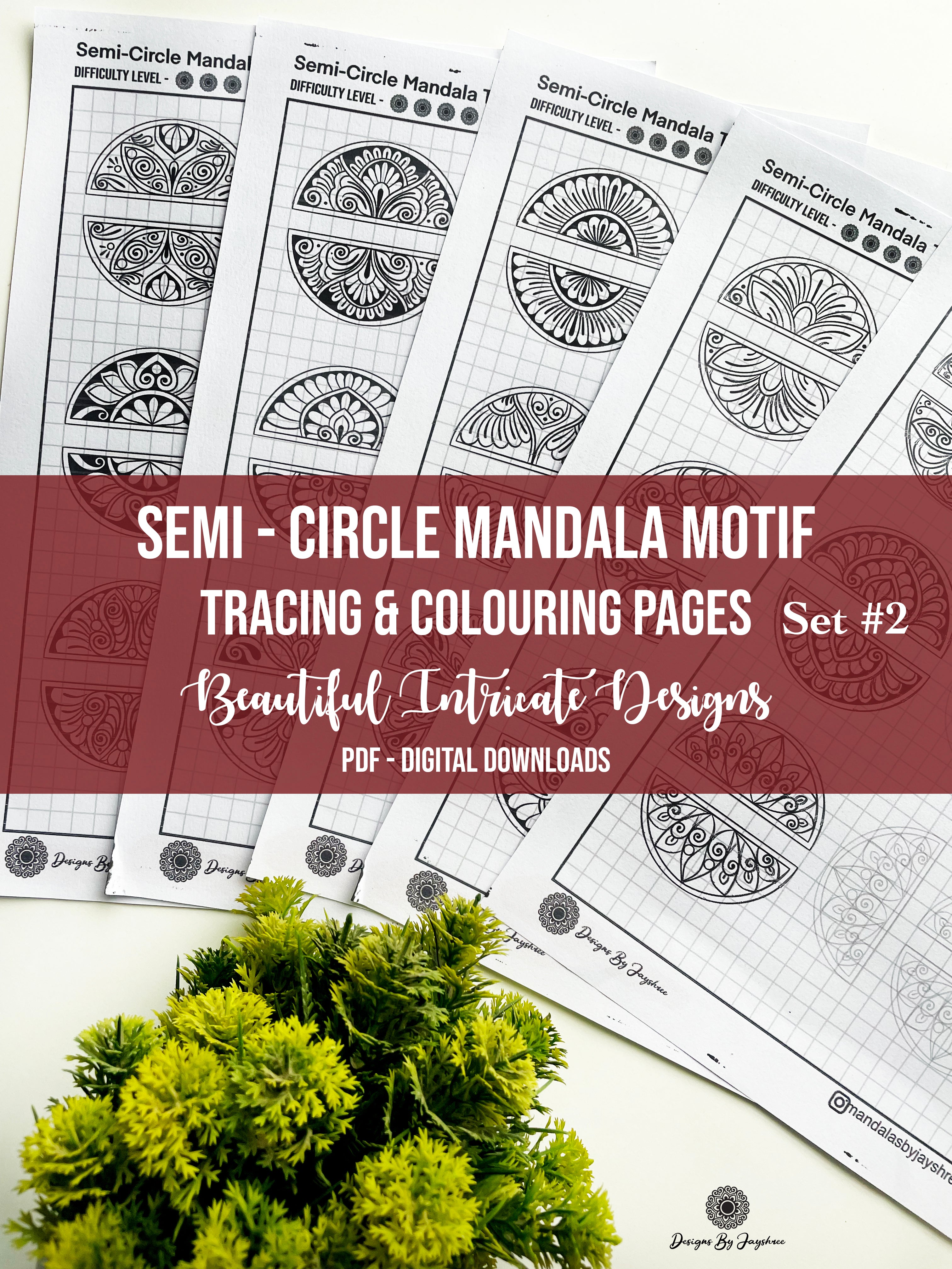 Mandala Pattern Sheets-15 semi circle Designs Set #2, Mandala Practice ...