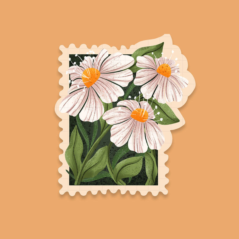 White Cosmos Stamp - Laptop / Mobile Sticker – Designs By Jayshree